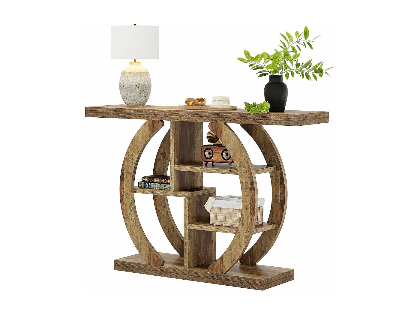 Table console à 4 niveaux, 108 cm, avec base circulaire, en bois avec étagères de rangement ...