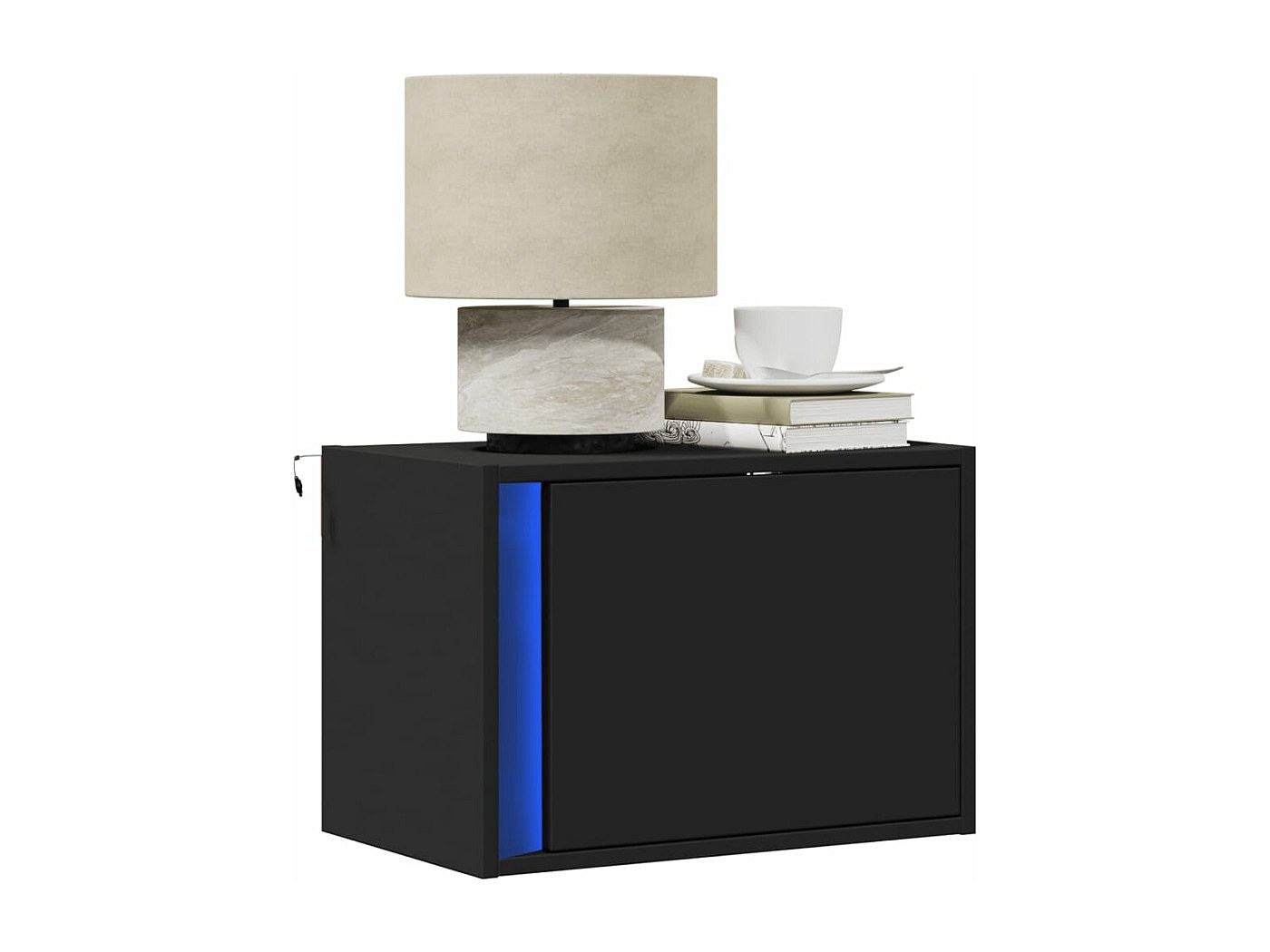 Mesa de cabeceira de parede com luzes LED preto