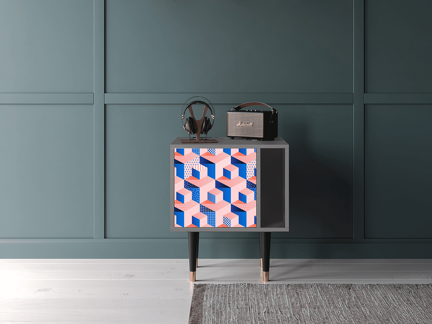 Nachtkastje - 57х69х48 cm - S2 - Pinky Squares, Grijs