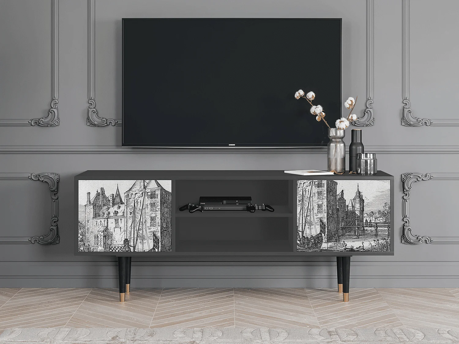 Mueble de TV - 170х69х48 cm - T2 - Castle by Breugel, Antracita