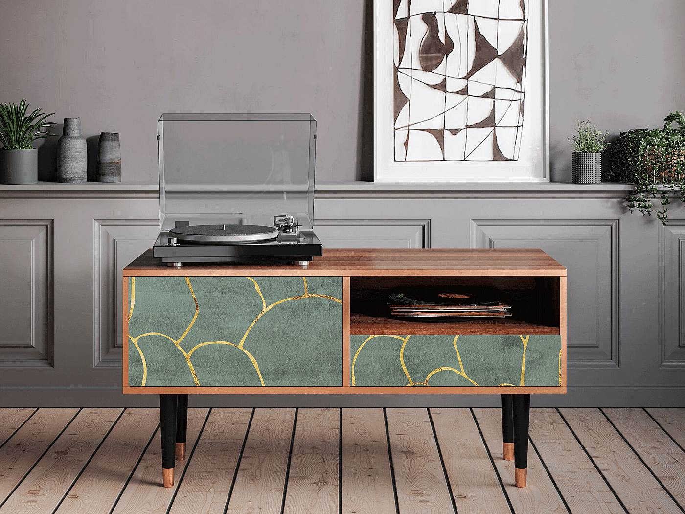 Mueble de TV - 115х59х48 cm - T3 - Magnificent Water Lily, Nogal