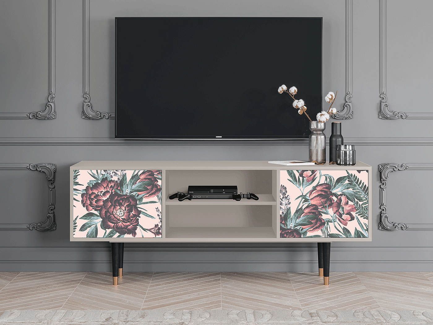 Mueble de TV - 170х69х48 cm - T2 - Peach Peonies, Arena