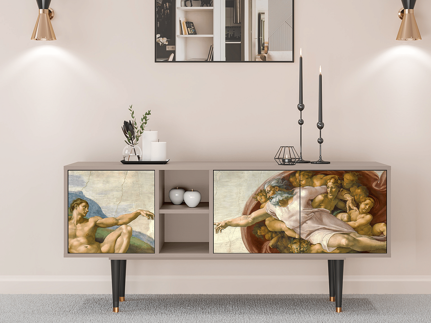 Mueble de TV - 150х69х41 cm - T5 - The Creation of Adam, Latte