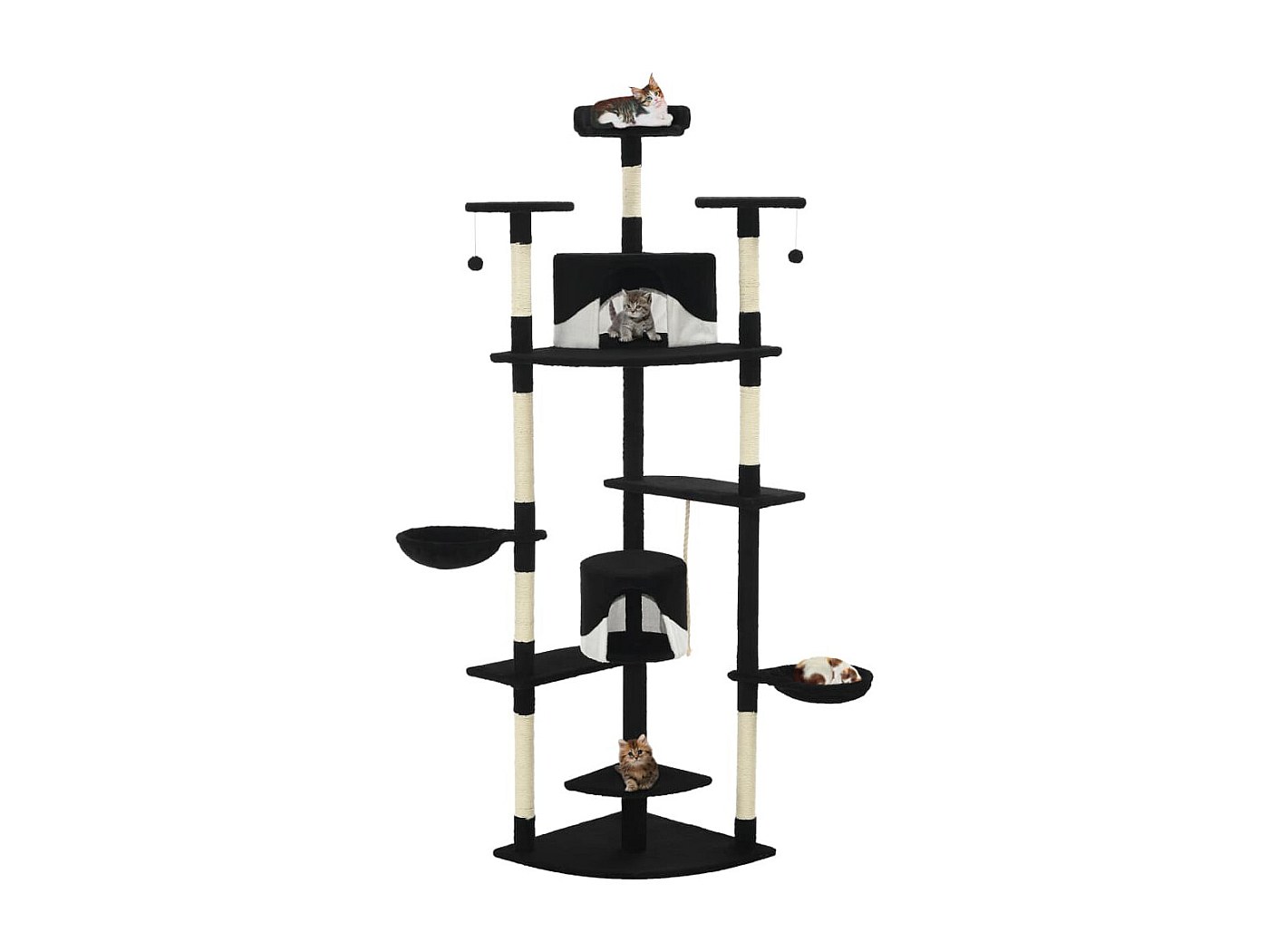 Árvore para gatos com arranhadores de sisal 203 cm preto e branco