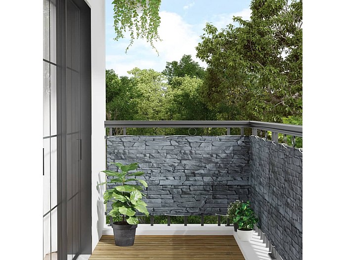 écran d'intimité de balcon aspect pierre de rebord gris PVC