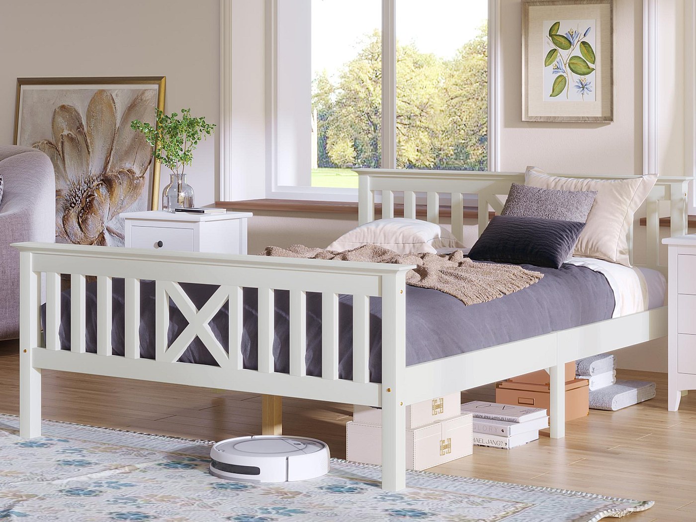 Letto in legno massello con rete a doghe - 140x200 cm - Bianco