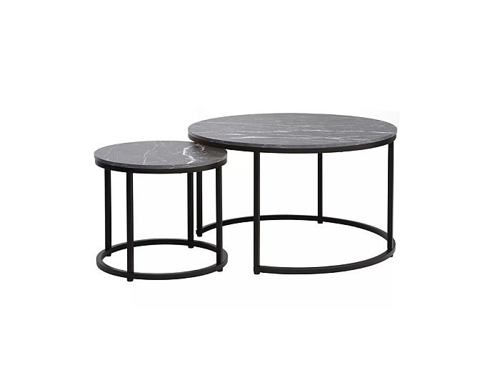 Set de 2 tables basse effet marbre "Dion" - Noir - D 80 x H 48 cm