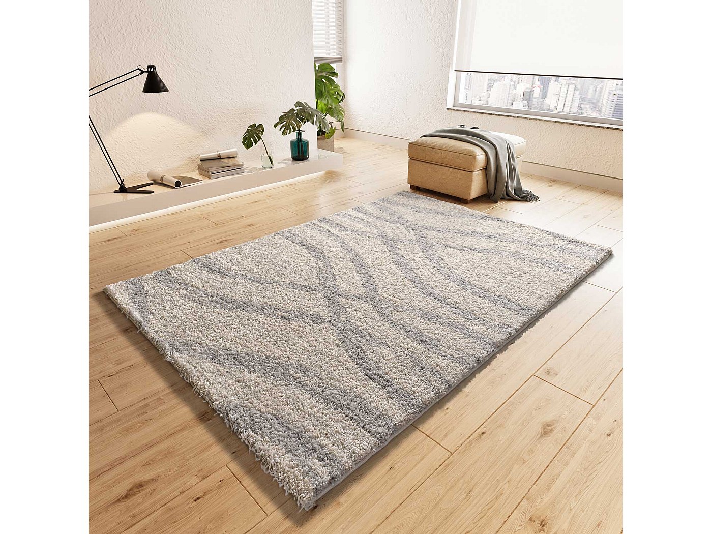 Tapis intérieur - shaggy scandinave - argent - 133 x 190 cm - HELIA
