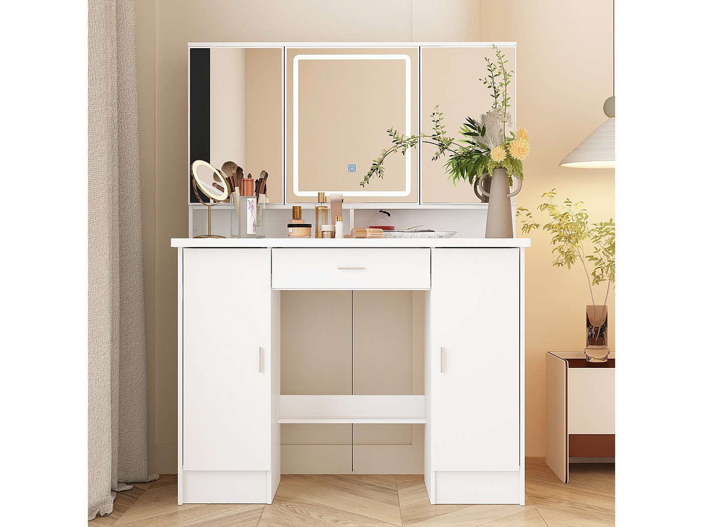 Coiffeuse avec éclairage LED et miroir rectangulaire surdimensionné ...