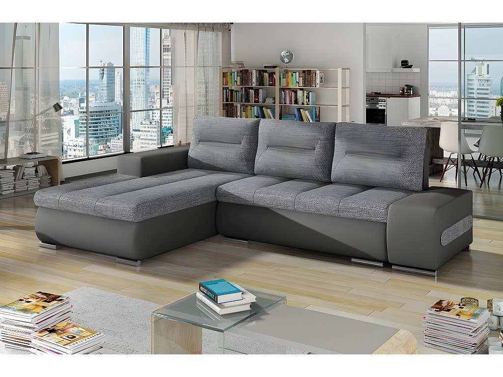 Canapé d'angle convertible en tissu luxe gris et simili cuir gris, 5 ...
