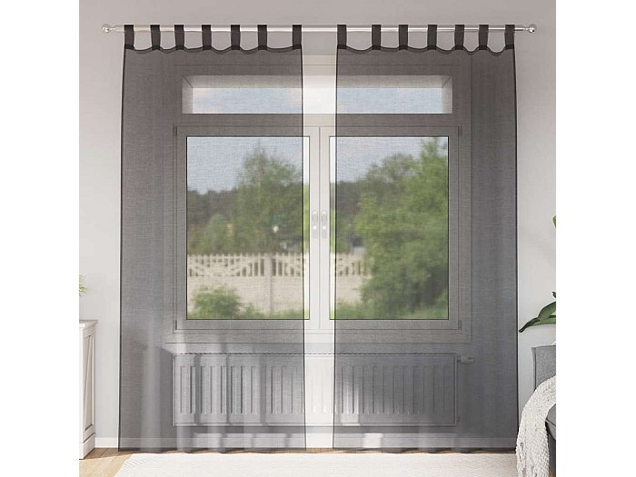 Rideaux en voile avec passe-tringles 2 pcs noir