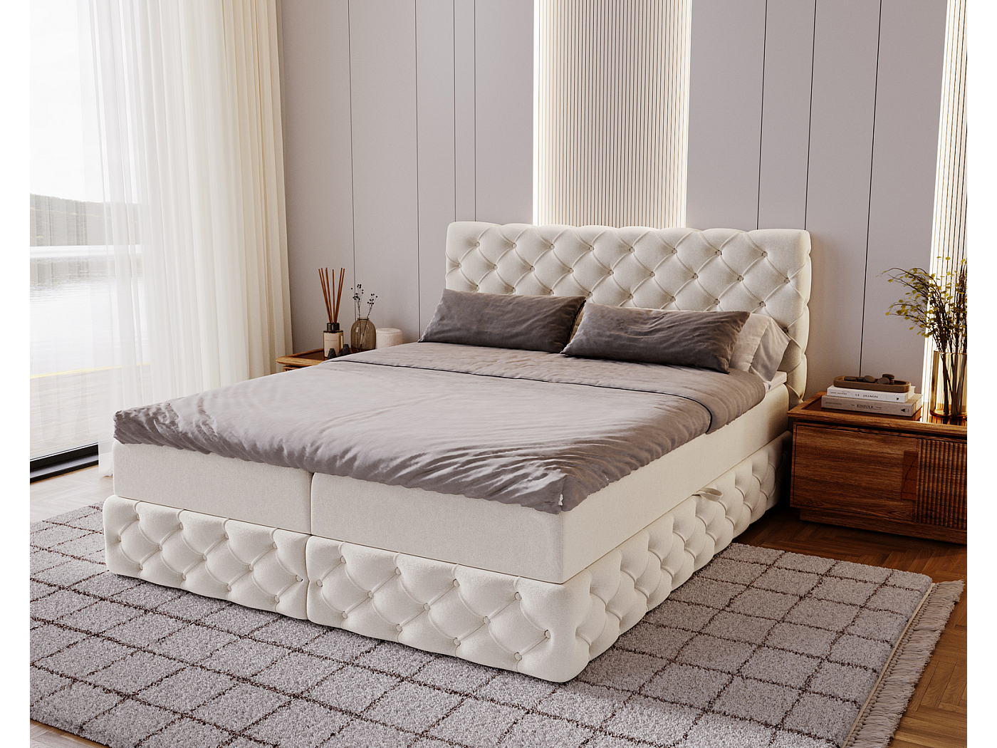 Gestoffeerd bed met matras 140x200 Royal - bed 140x200 met opbergruimte ...