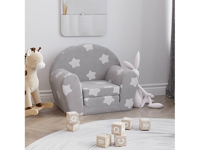 Canapé-lit pour enfants gris clair avec étoiles peluche douce