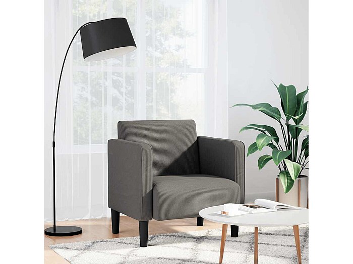 Poltrona divano grigio chiaro con braccioli 54 cm tessuto velluto a coste