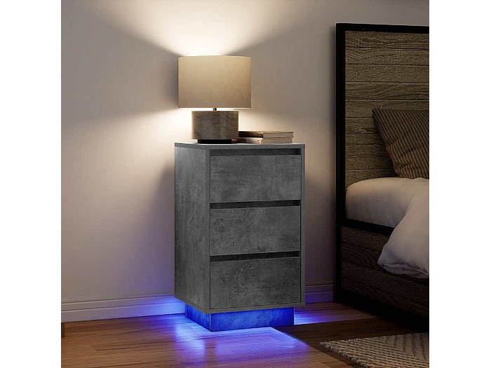 Table de chevet avec lumières LED gris béton 38x34x65 cm