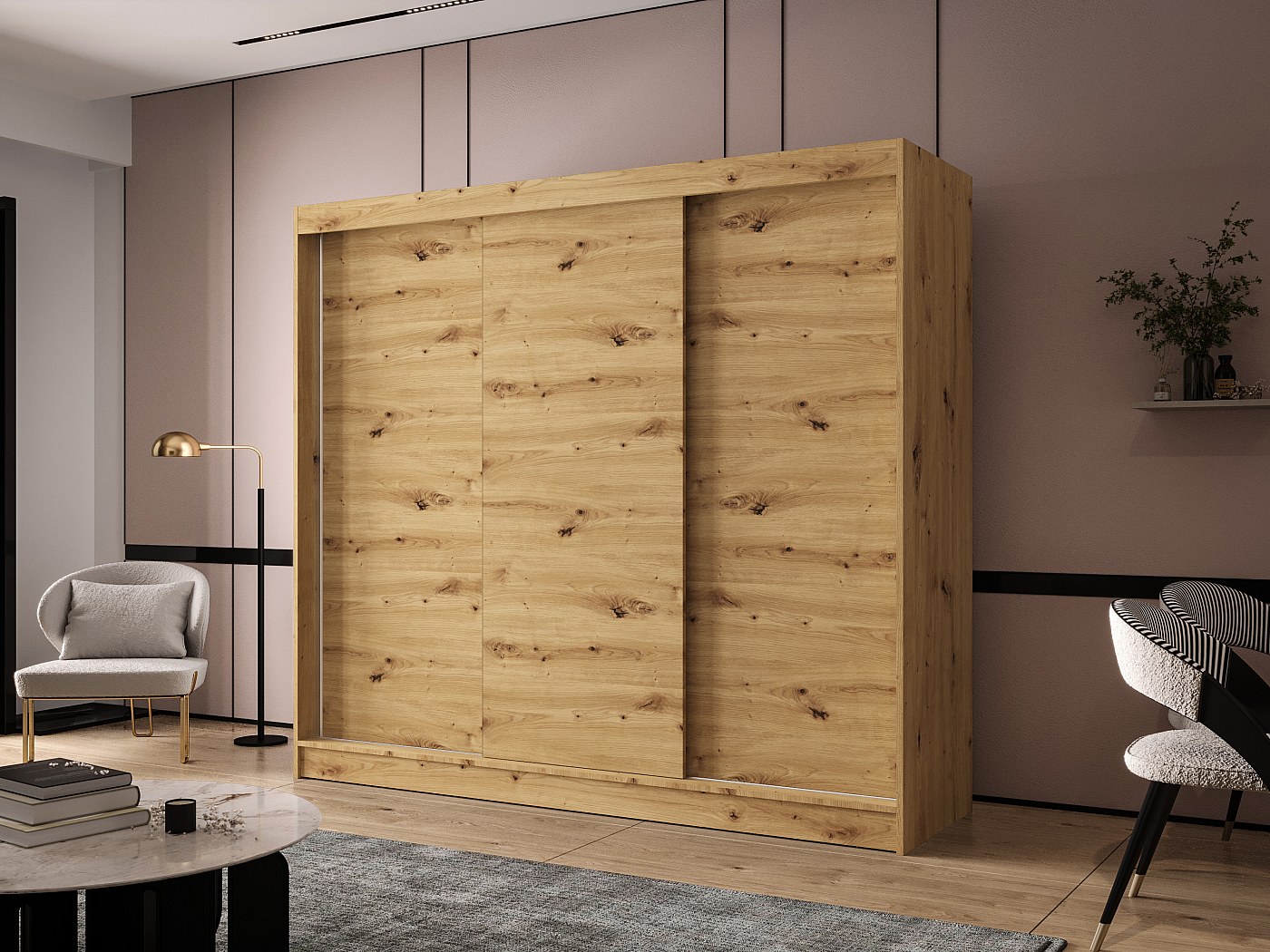 Dreitüriger Schiebeschrank DALLAS DY2, Regalböden und Kleiderstange ...