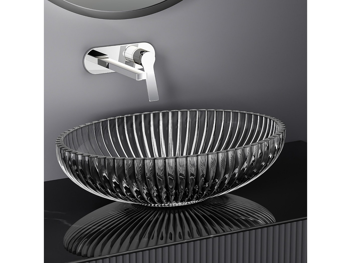 EMKE Lavandino da Appoggio Ovale 51x35x15 cm, Lavabo in Vetro Nero ...