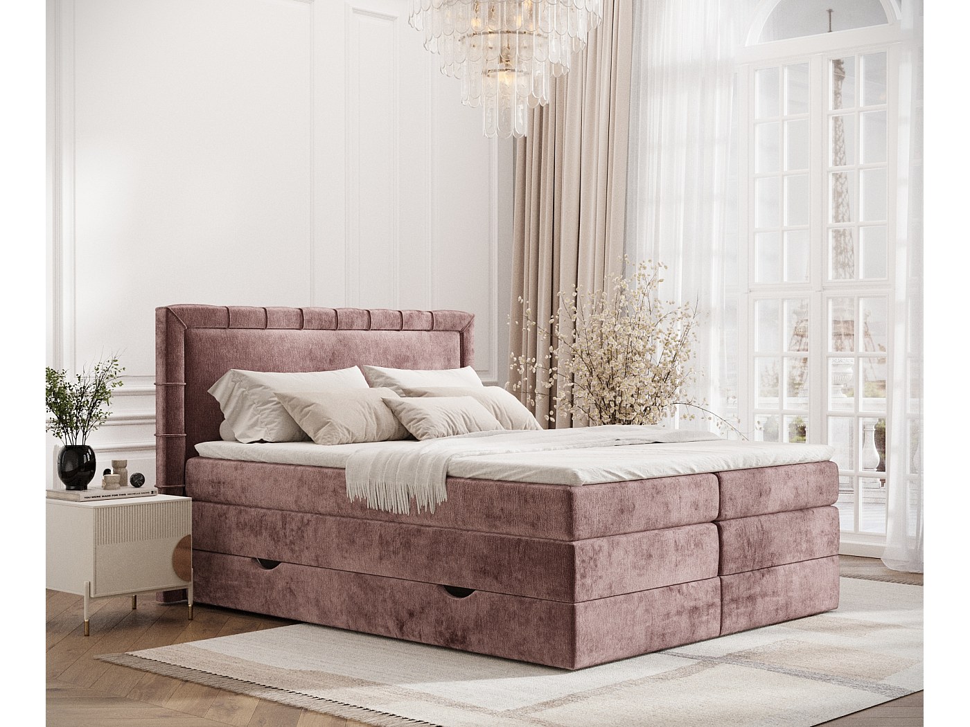 Lit boxspring en tissu chenille Rosabel - matelas - surmatelas ...