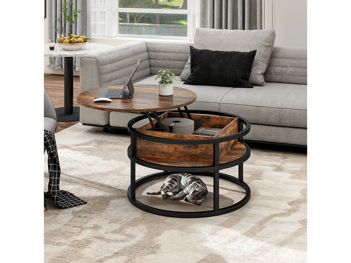 YITAHOME - Table Basse - Ronde - avec Plateau Relevable et Compartiment ...