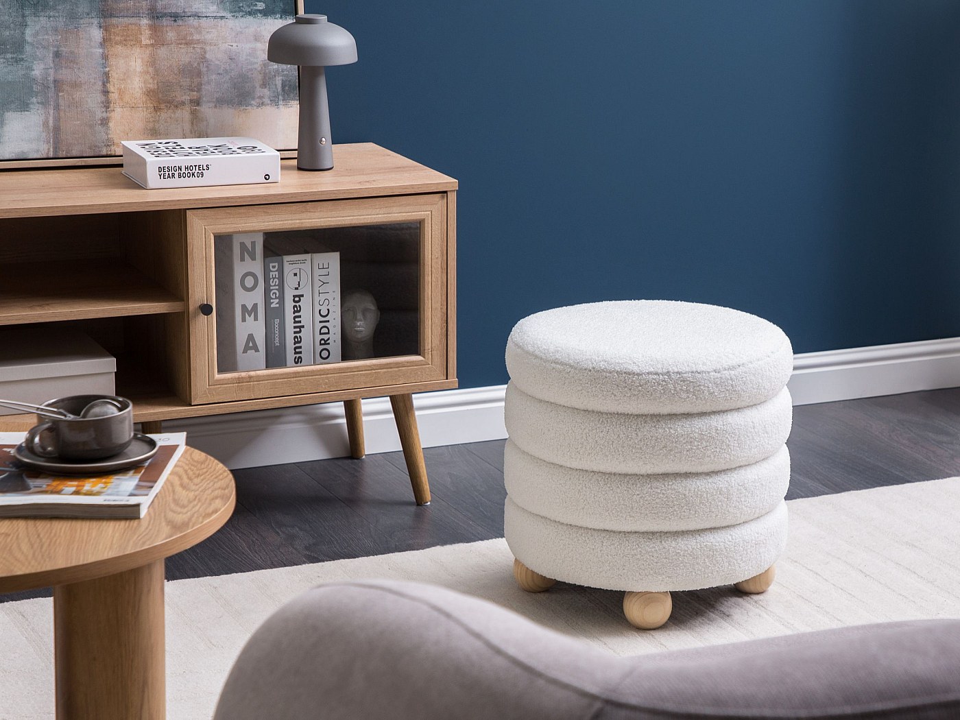 Poef bouclé wit CHILLY