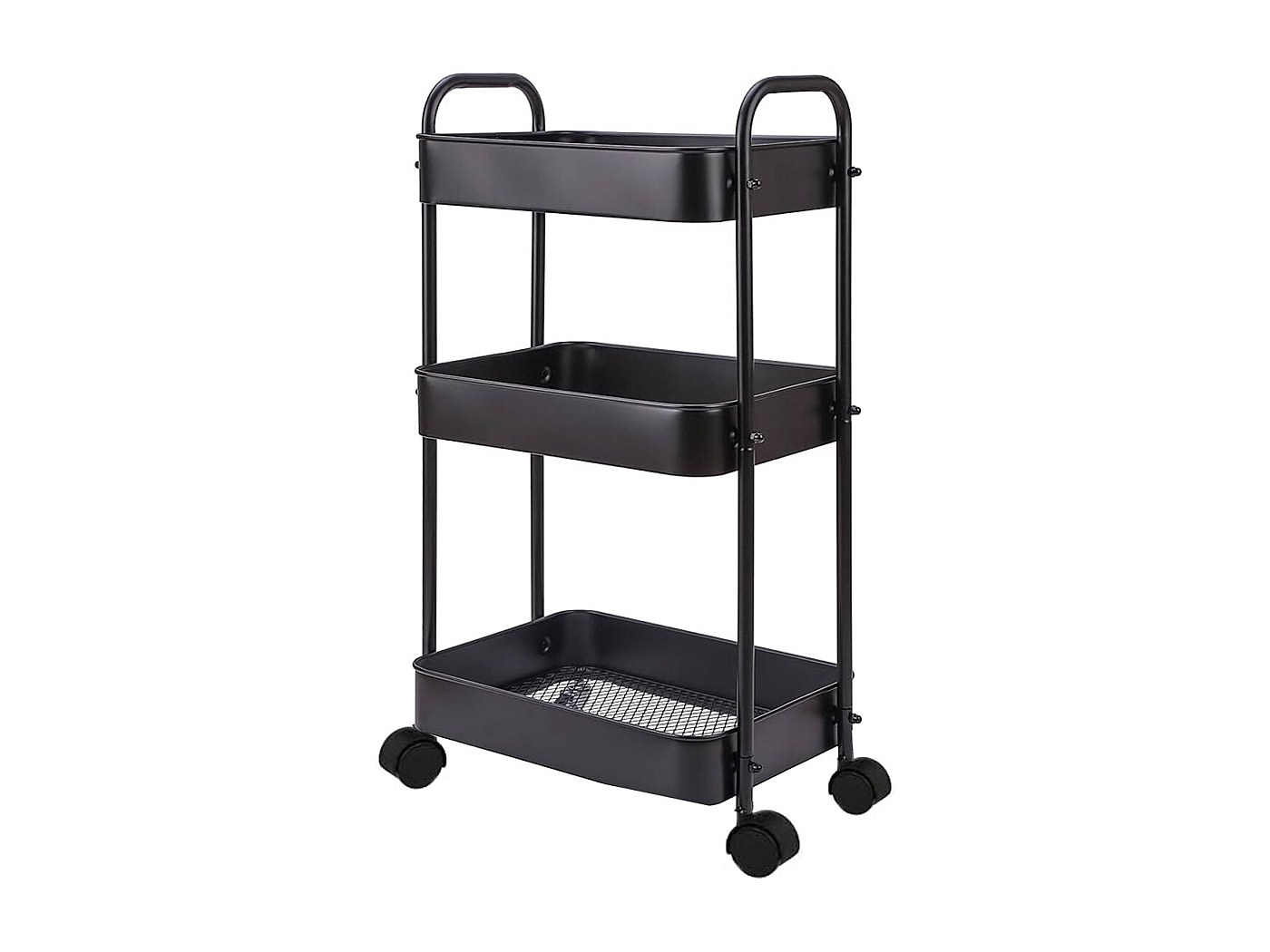 Chariot de service en métal noir à 3 plateaux avec roues pivotantes ...