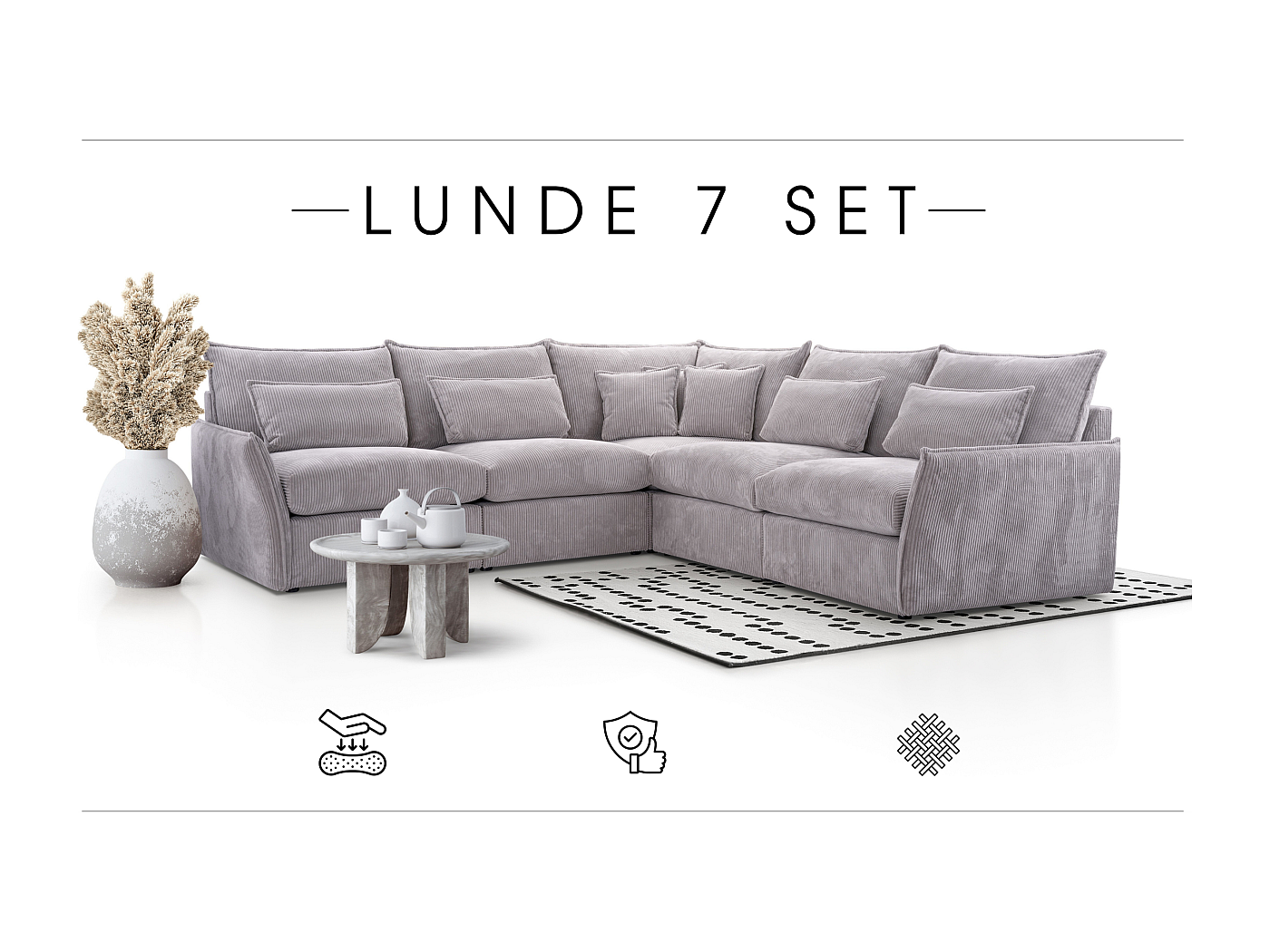 ECKSOFA Modulare Lunde 7 Set, 6 Sitzer, Grau