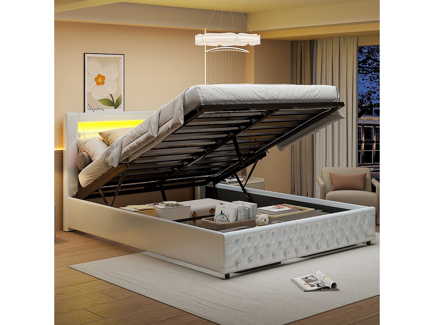 Cama de armazenamento 140*200 cm, cama de casal com armário de ...