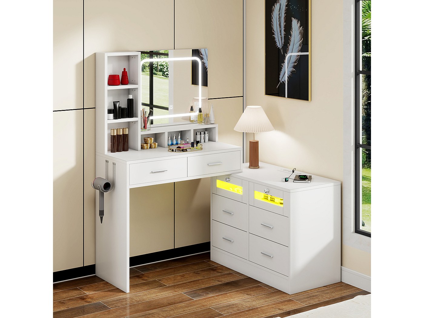 YITAHOME Coiffeuse avec Miroir et Éclairage - Commode Réversiblem avec ...