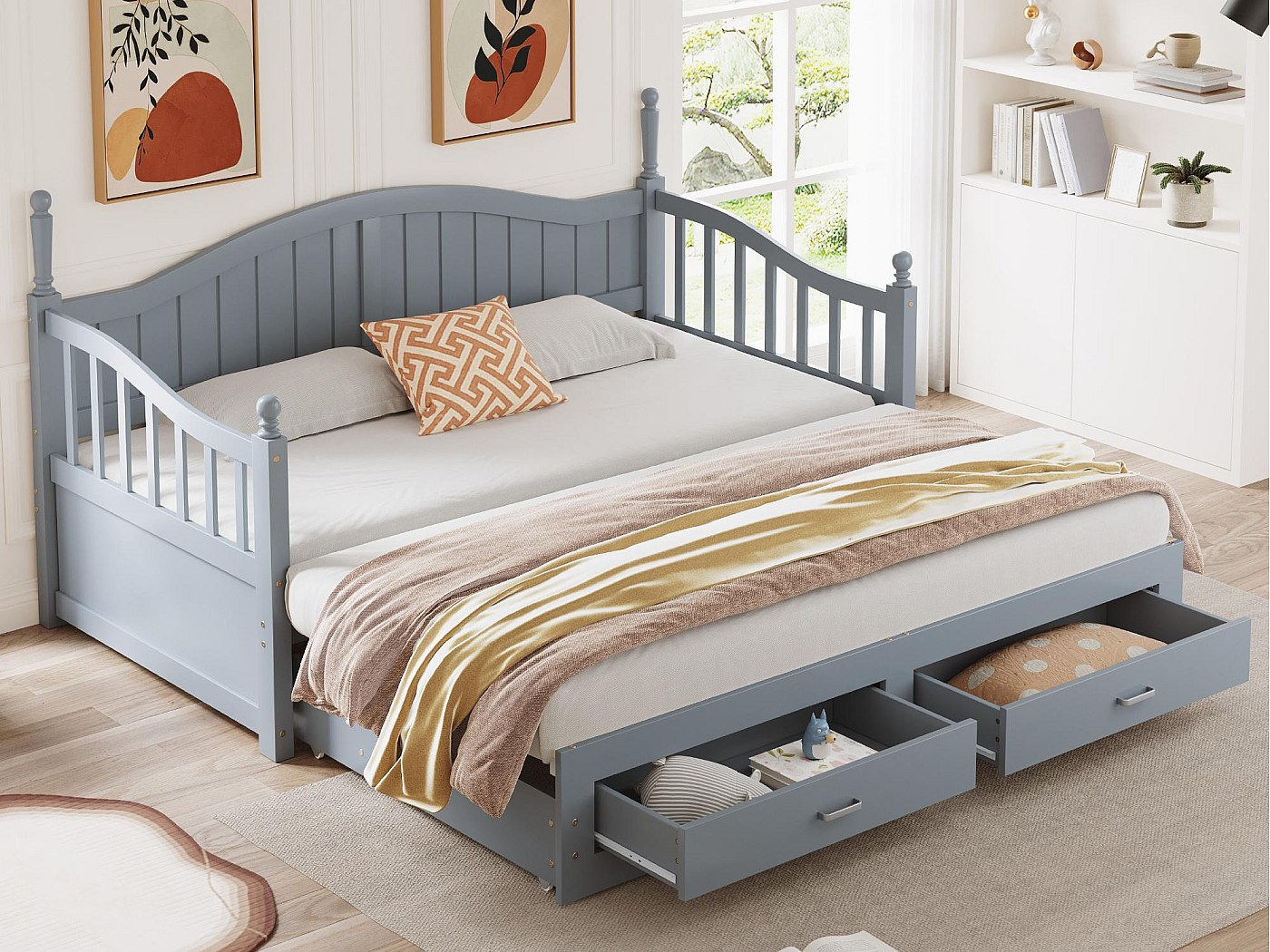 Divano letto pieghevole in legno massello 90/180x200 cm con cassetti e ...