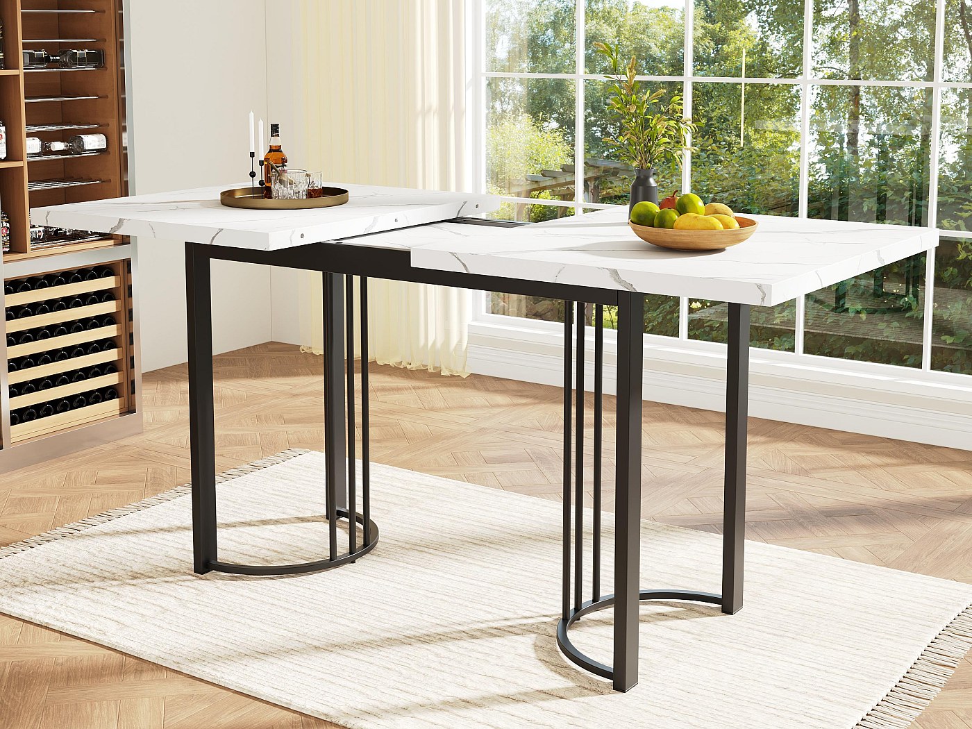 Table à manger escamotable（140-179.5x80cm)- en MDF & Métal - plateau ...