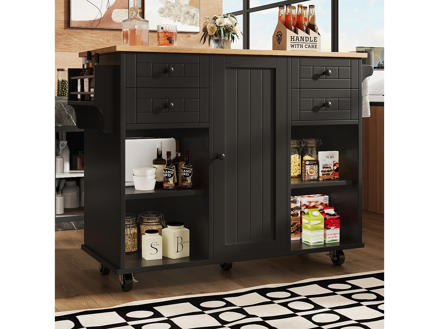 Buffet, mobile bar, carrello con ruote e ripiano estraibile - 4 ...