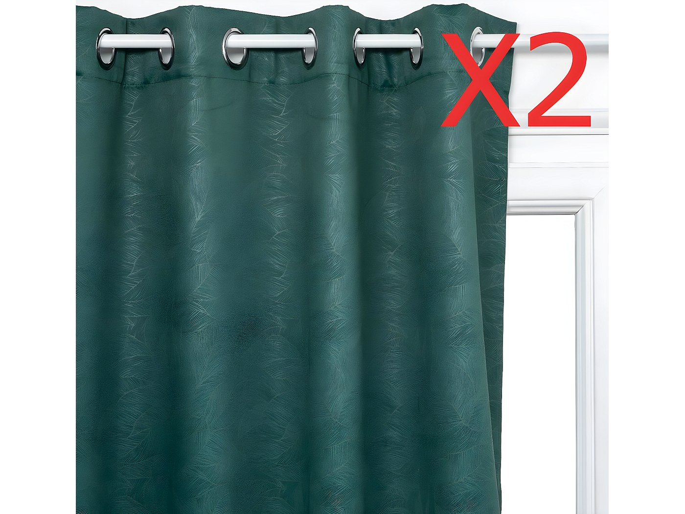 Lot de 2 rideaux occultants à motifs feuilles embossés vert - 140x260 cm