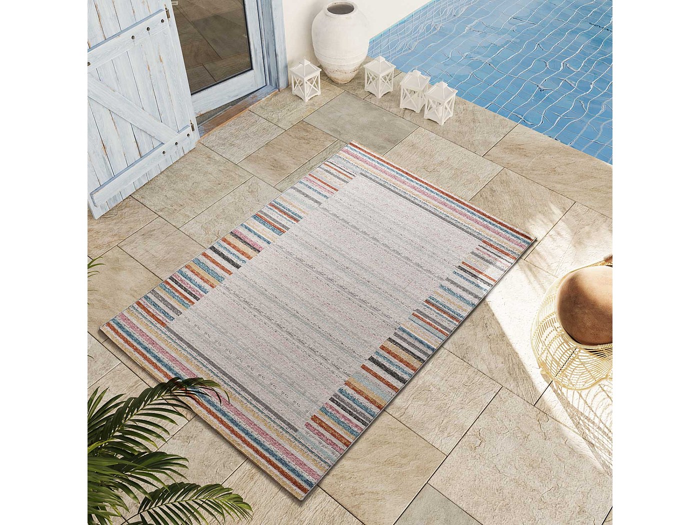 Tapete exterior - geométrico - multicolorido - 80 x 150 cm - SAMARA