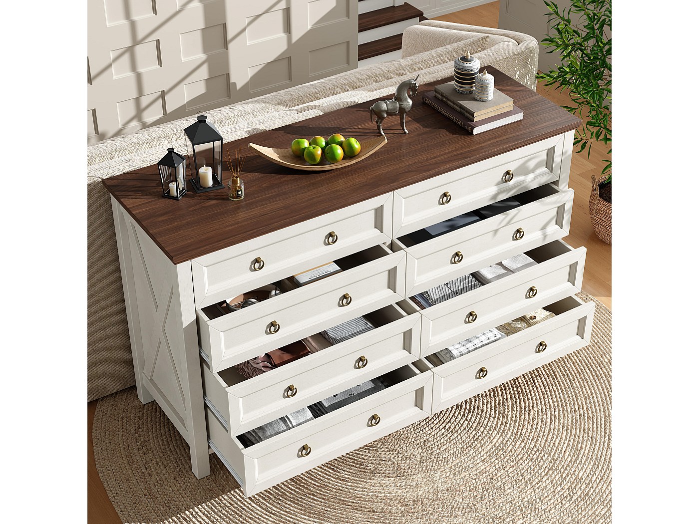 Buffet avec 8 tiroirs - MDF - Blanc