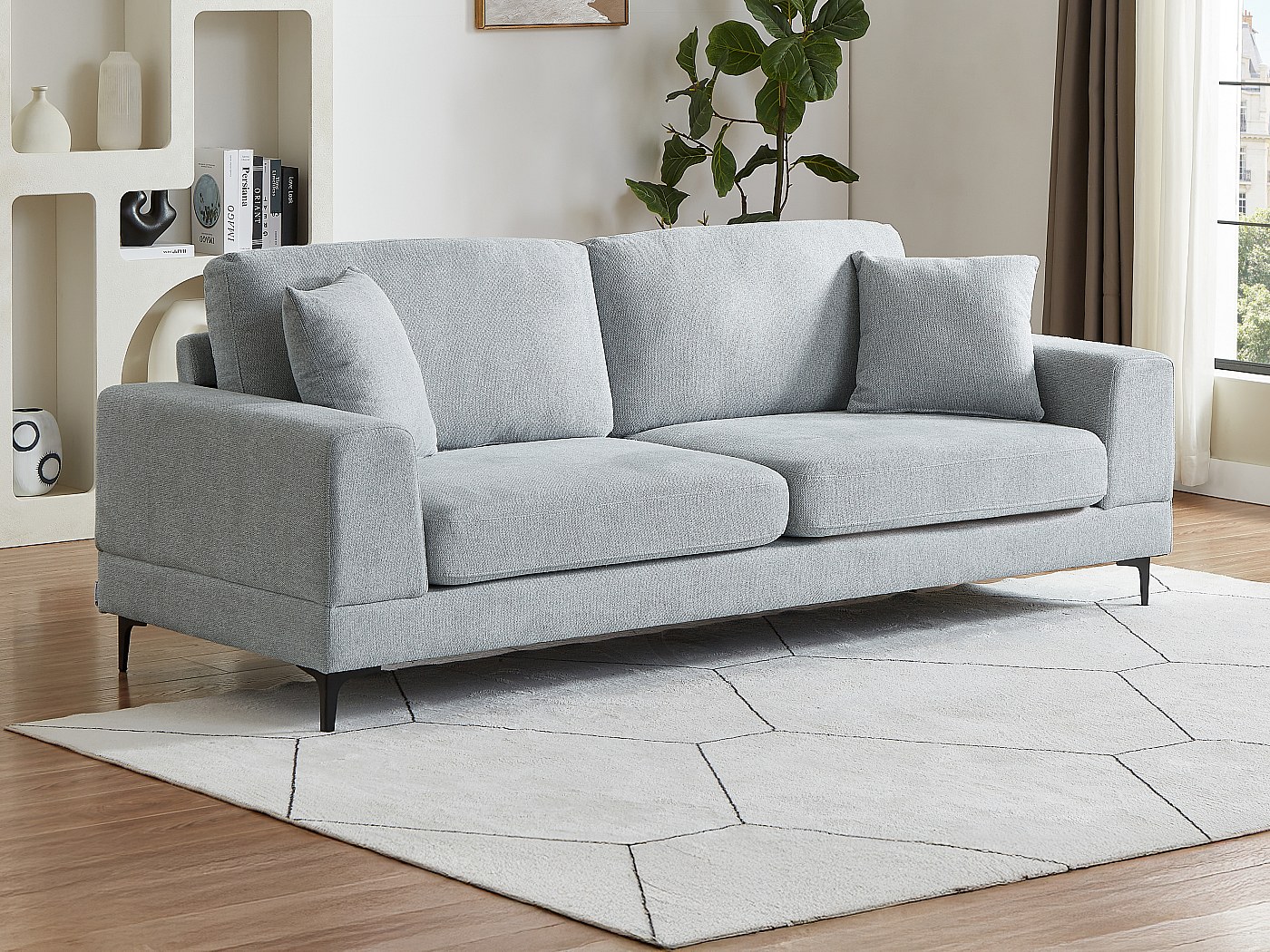 3-Sitzer Sofa in hellgrauem strukturiertem Stoff JAMOLO