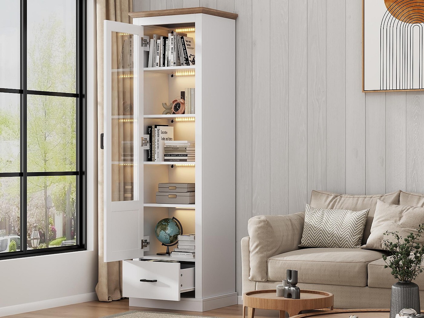 Vitrine LED moderne 50x35x178cm- avec éclairage LED - 1 - avec 1 tiroir ...