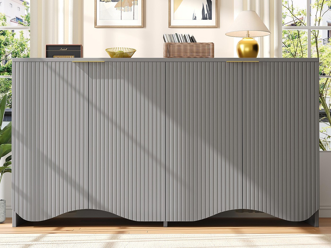 Buffet moderno - 4 ante, strisce verticali - MDF - Grigio