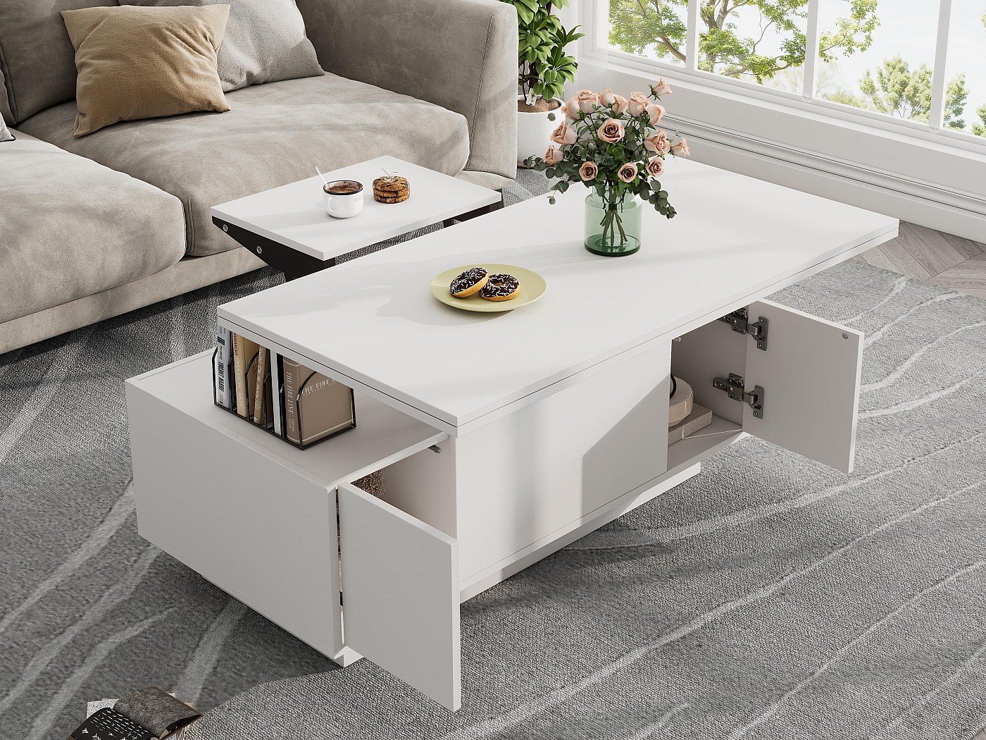 Table basse moderne 100x50x40cm - avec 2 portes - avec mécanisme de ...
