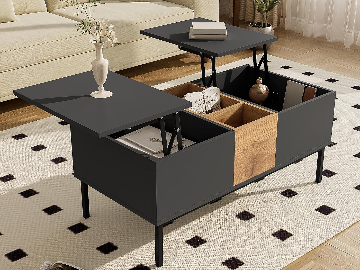 Table basse moderne 100x50x45 /100x50x60cm - plateau réglable - avec ...