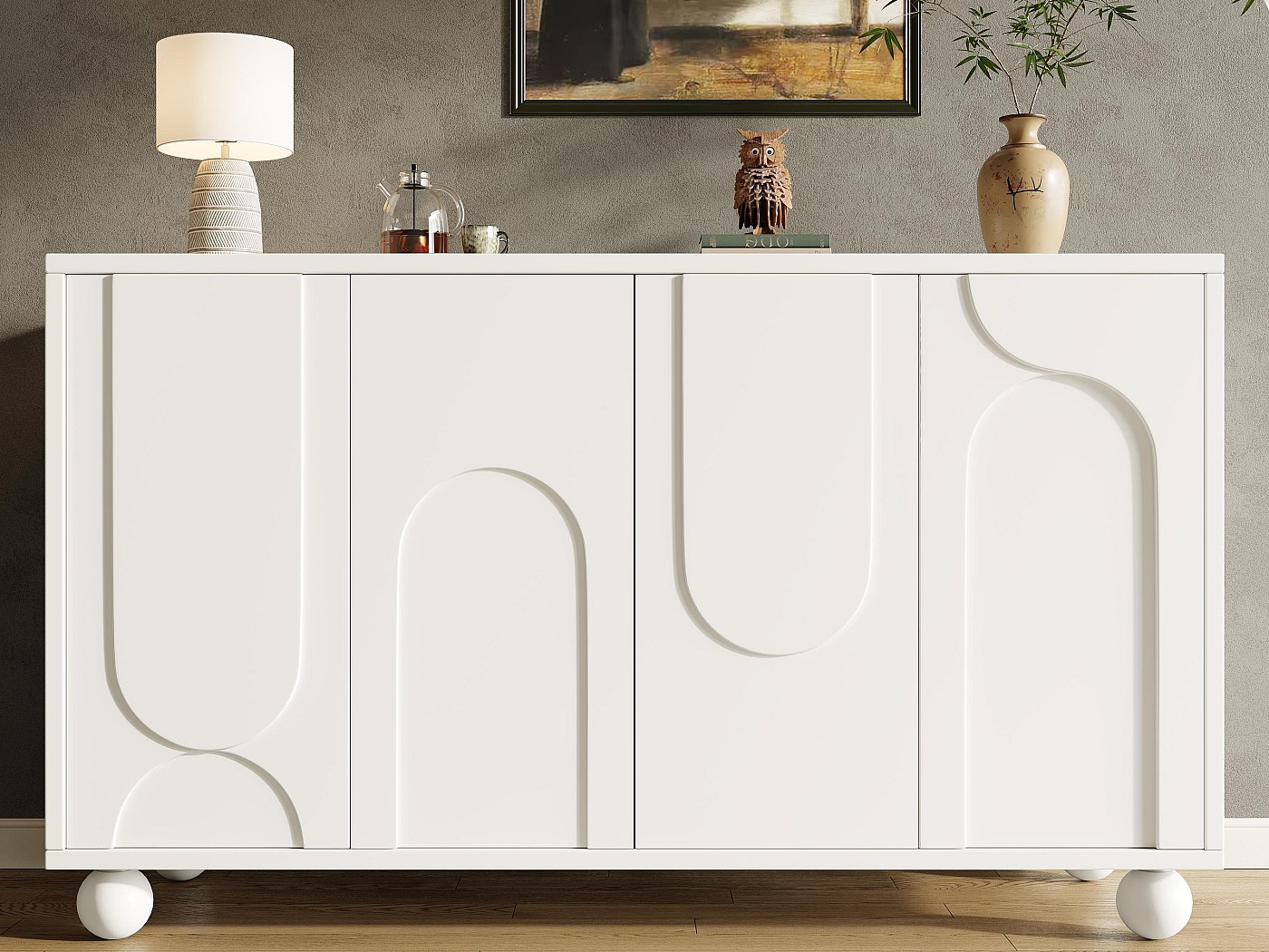 Buffet moderno - 4 puertas de diseño único - en MDF - Blanco