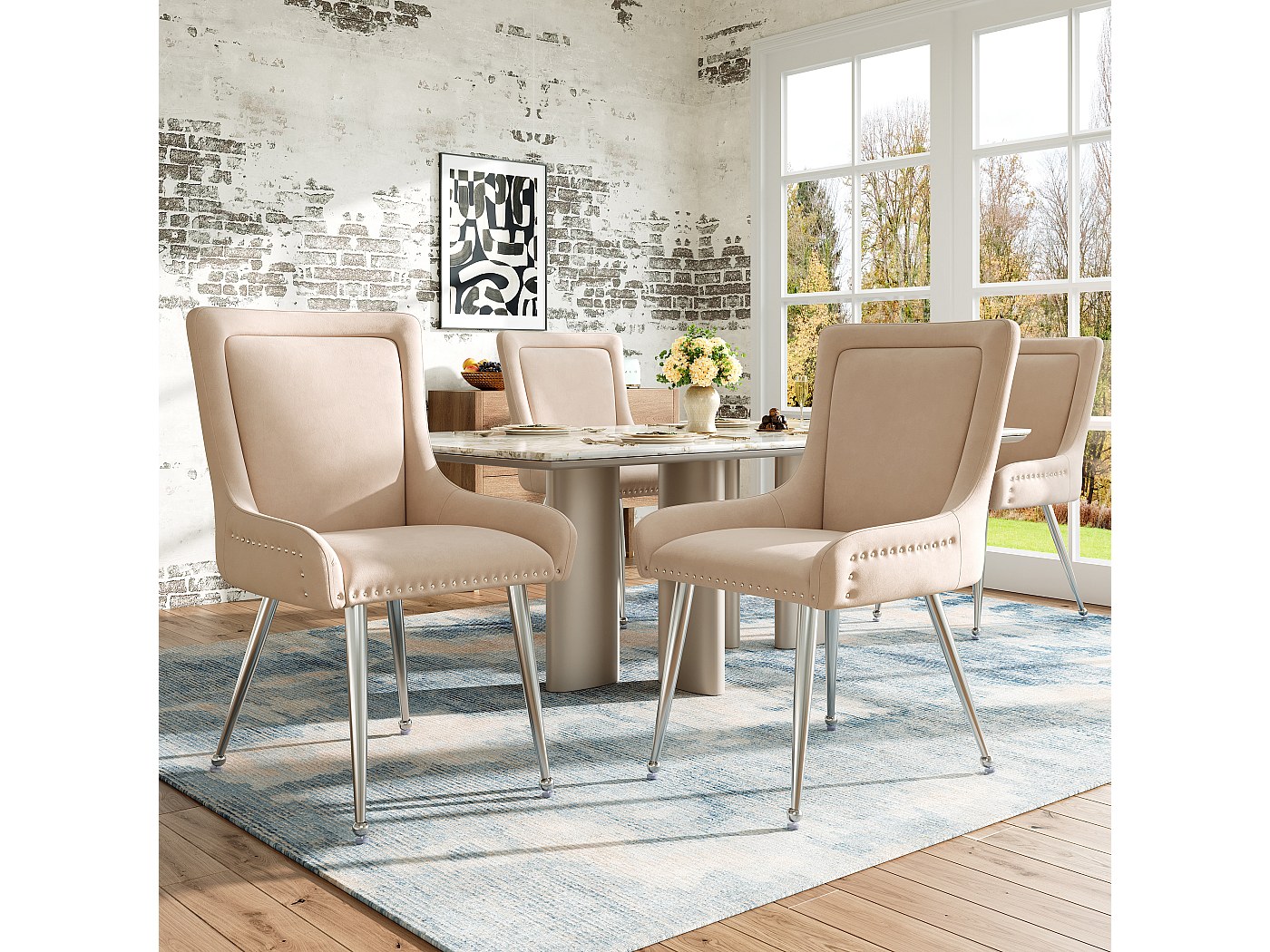 Lot de 4 chaises de salle à manger - 44 x 52 x 87 cm - Velours et pieds ...