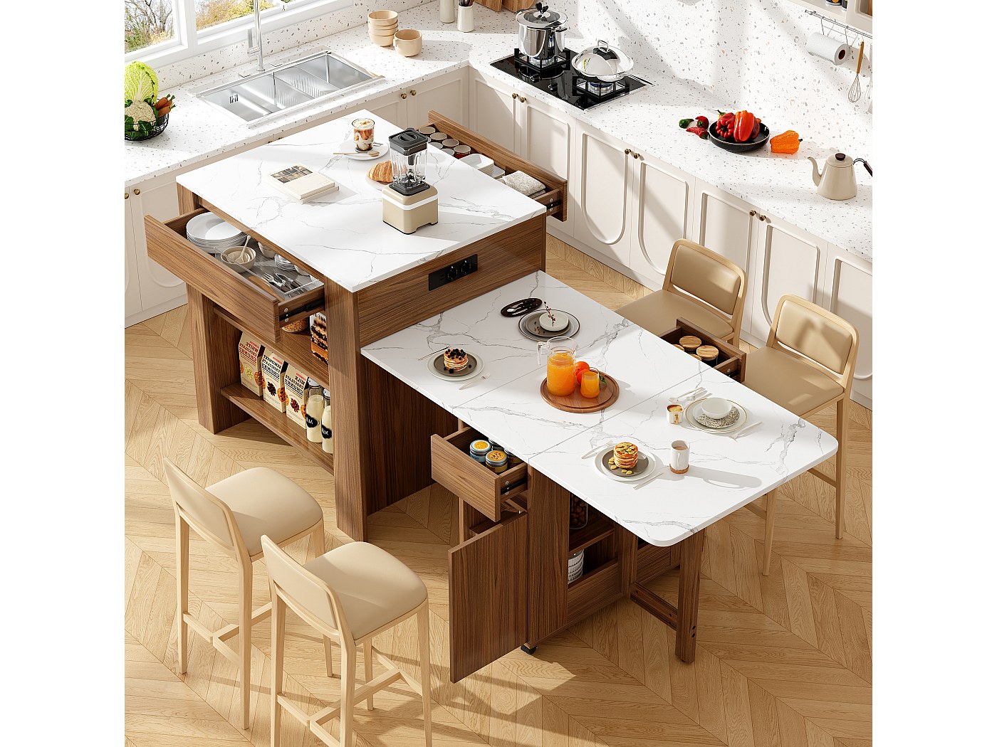 Tavolo da pranzo ribaltabile – Buffet – Mobile da bar con USB – in MDF ...