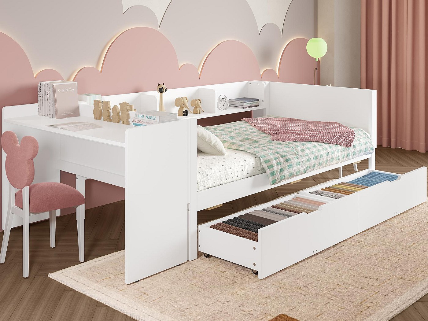 Lit simple enfant 90x200 cm - avec bureau - avec 2 tiroirs - avec ...