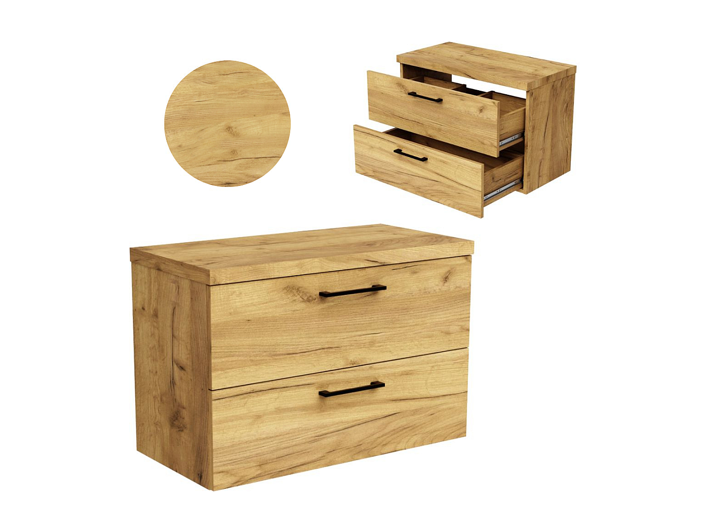 Hängender Badezimmerschrank 80 cm für Aufsatzwaschbecken Eiche Craft ...