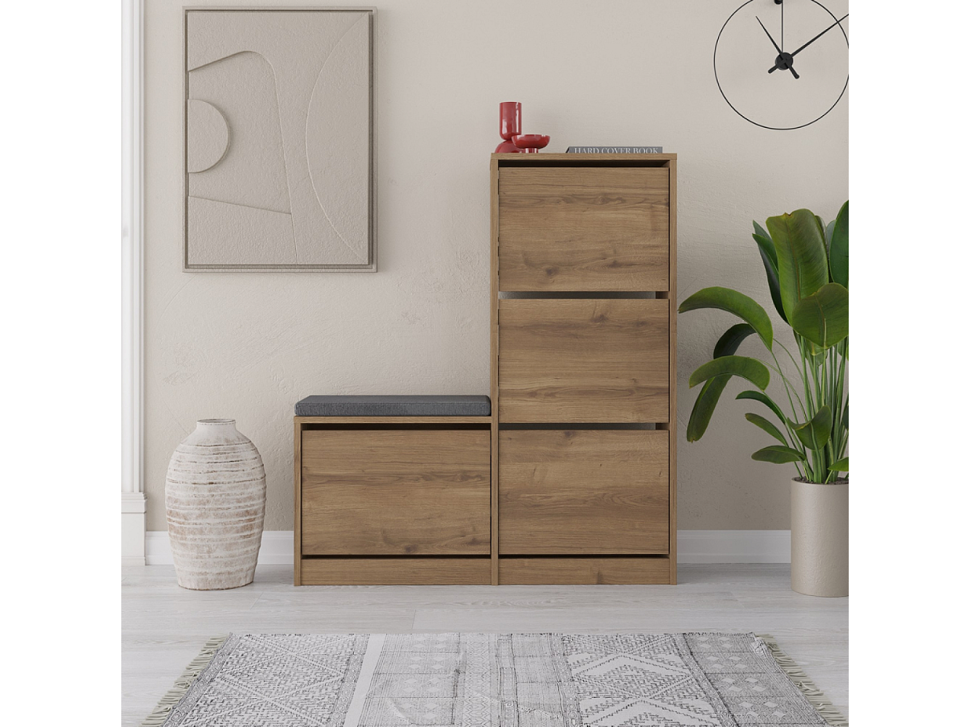 Meuble à chaussures avec assise - 4 rangements - bois VALES