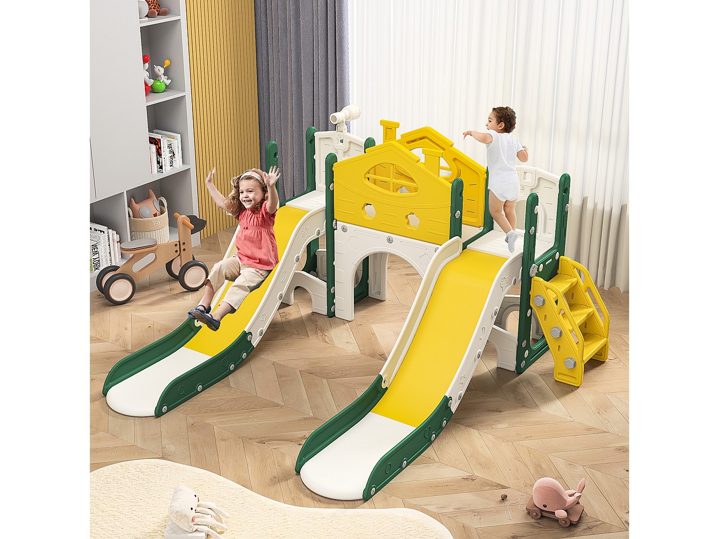 Toboggan pour enfants, aire de jeux pour enfants 7 en 1, tour de jeu amusante avec échelle d ...
