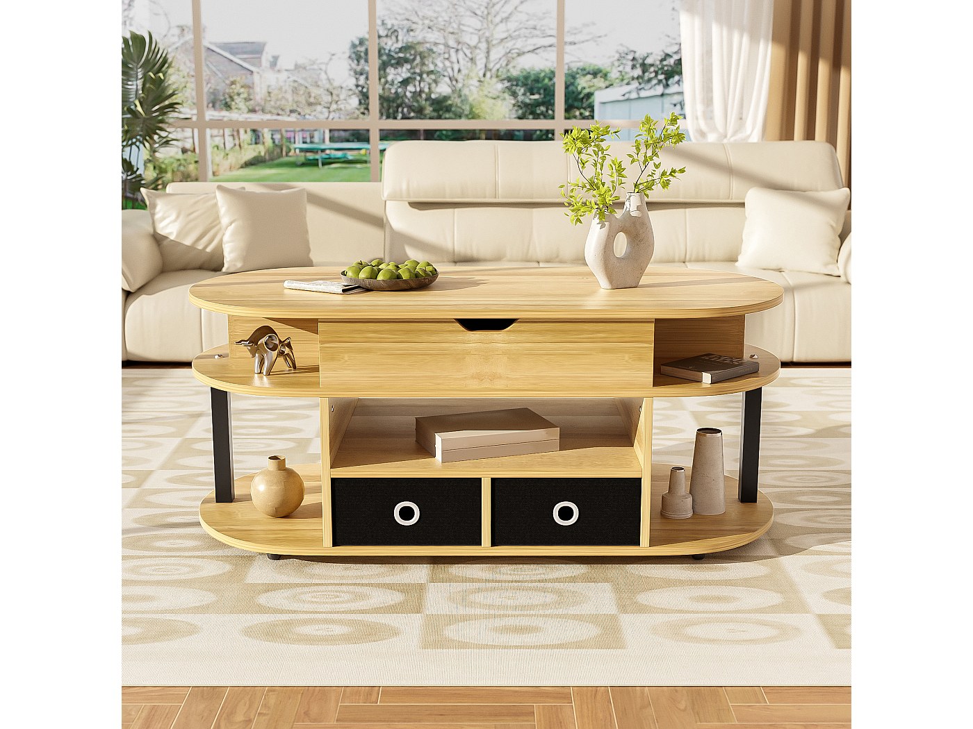 URBAN MEUBLE Table basse revelable effet bois rangement et tiroirs en ...