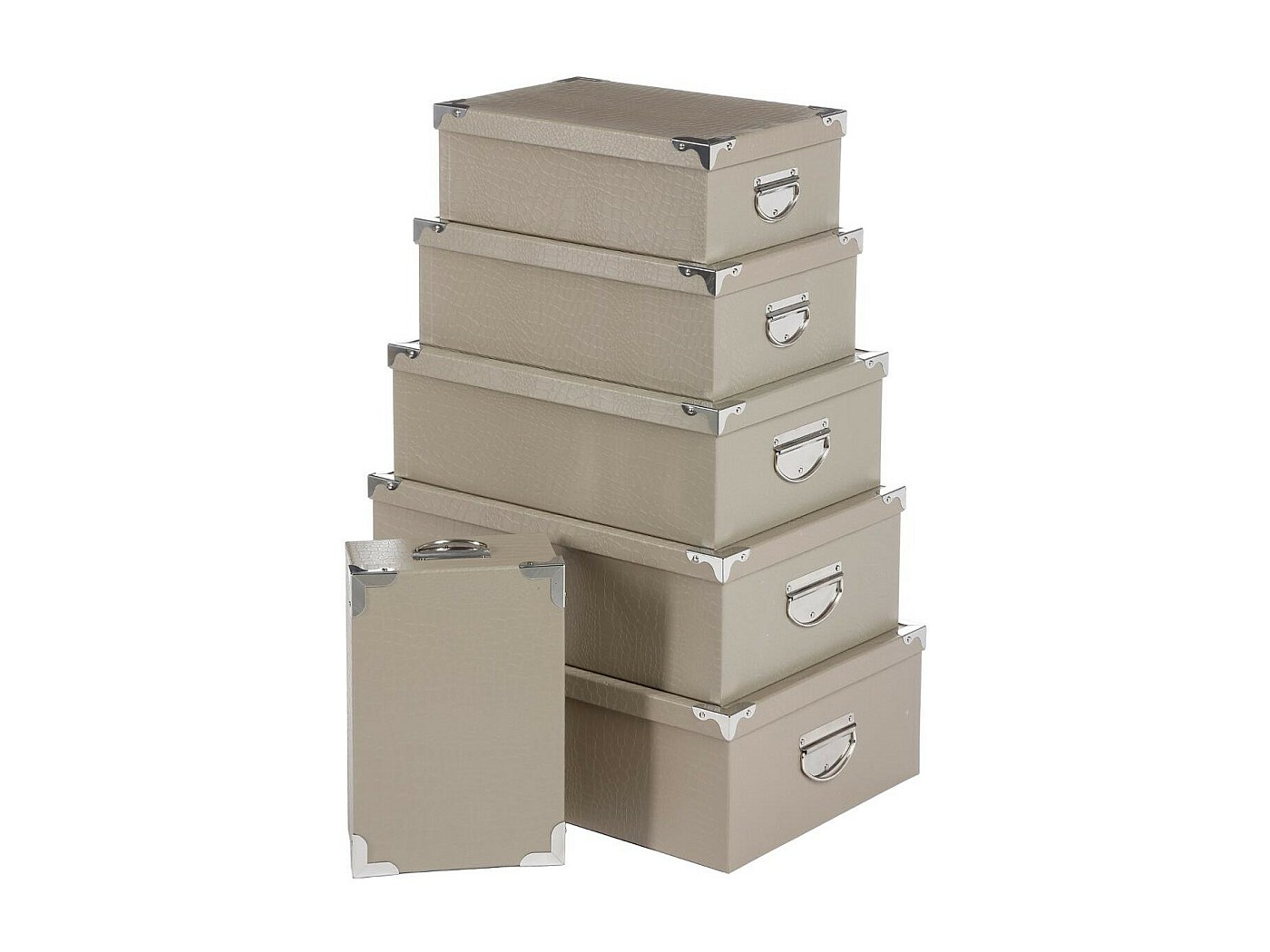 Lot de 6 Boites de rangement avec coins en métal effet croco