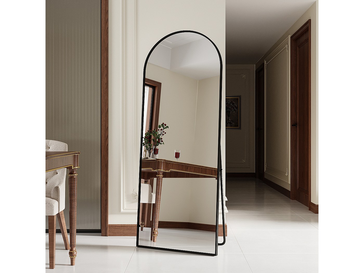 Miroir pleine longueur avec cadre fin noir 165 x 60 cm, grand miroir ...