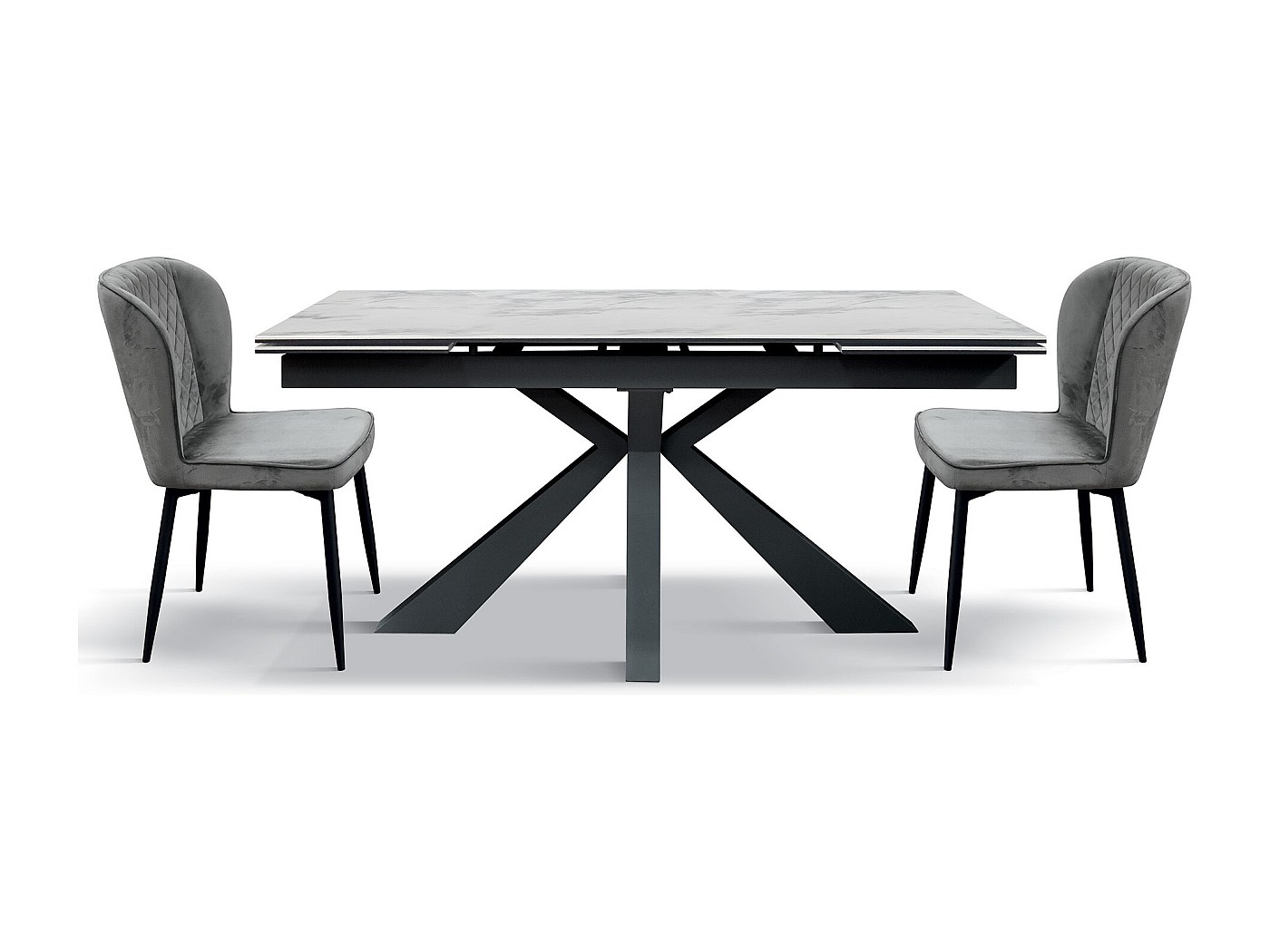 Glaskeramiktisch mit Marmoreffekt, anthrazitfarbener Fuß, ausziehbar ...